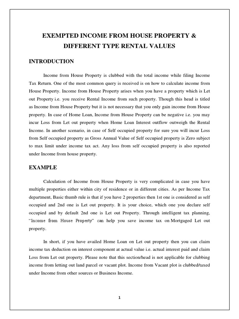 Exempted Income From House Property & Different Type Rental Values ...
