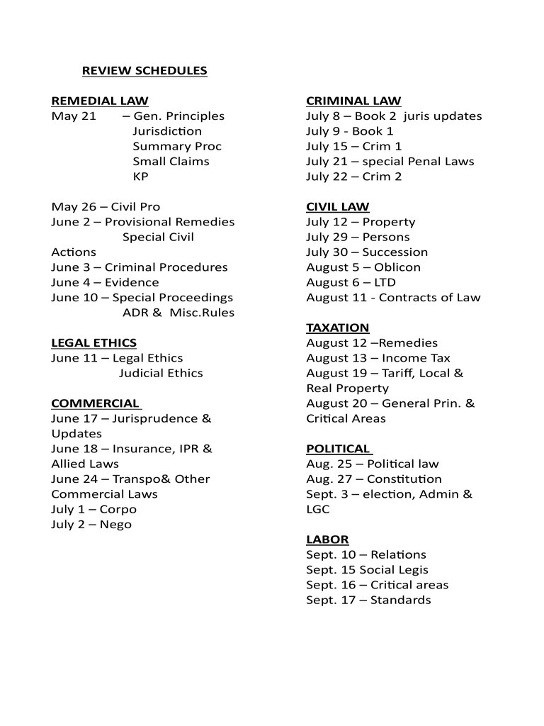 Review Schedules Remedial Law Criminal Law | PDF