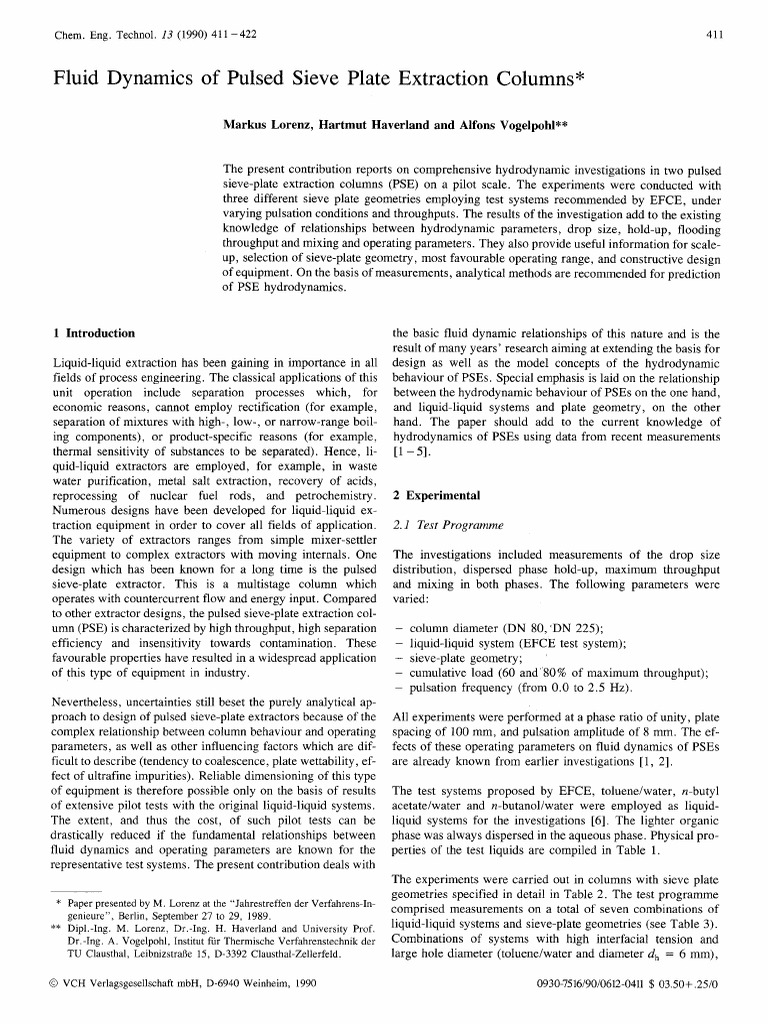 Fluid Dynamics of Pulsed Sieve Plate Extraction Columns | PDF | Drop ...