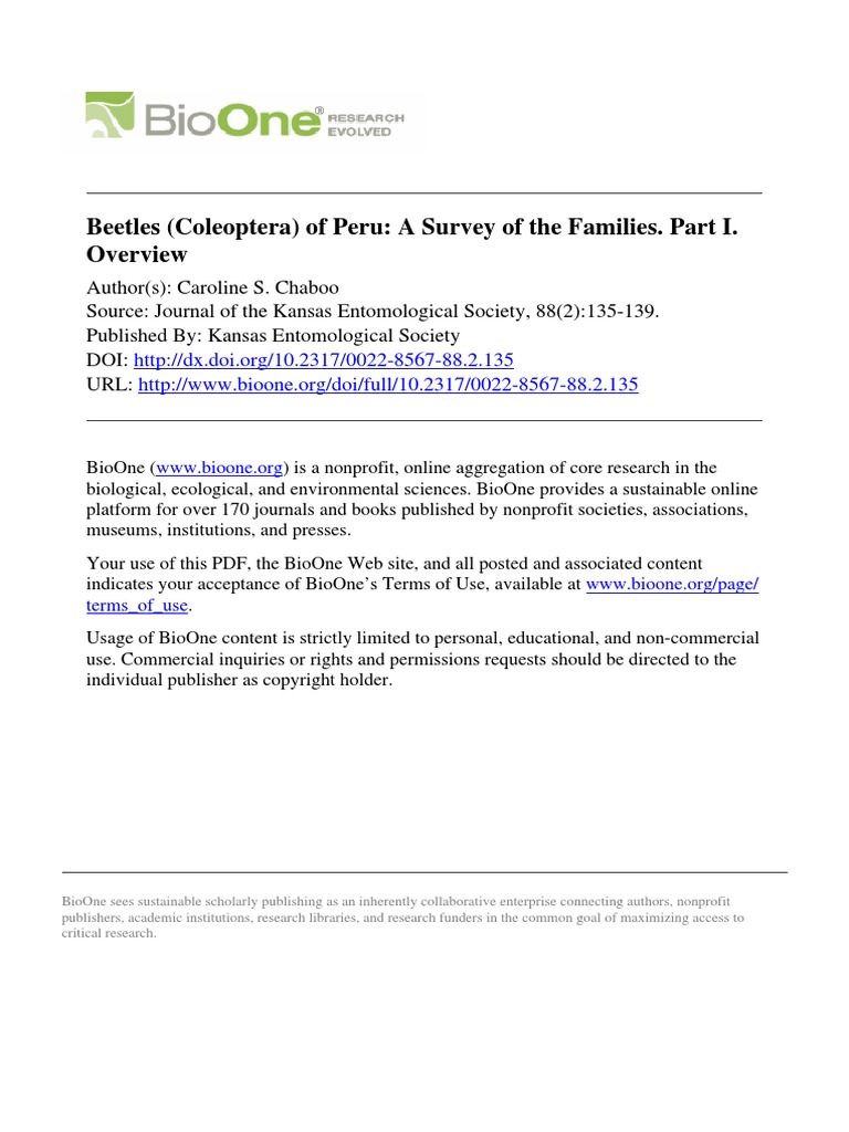 Beetles (Coleoptera) of Peru A Survey of The Families. Part I. | PDF ...
