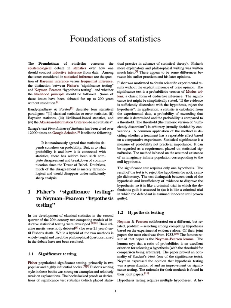 Foundations of Statistics | PDF | Statistical Hypothesis Testing ...
