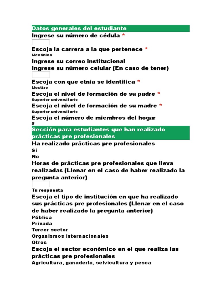 Datos Generales Del Estudiante | PDF