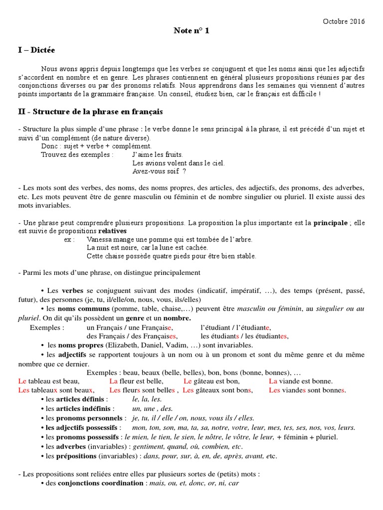 Structure des phrases en français | PDF | Genre grammatical | Nombre ...