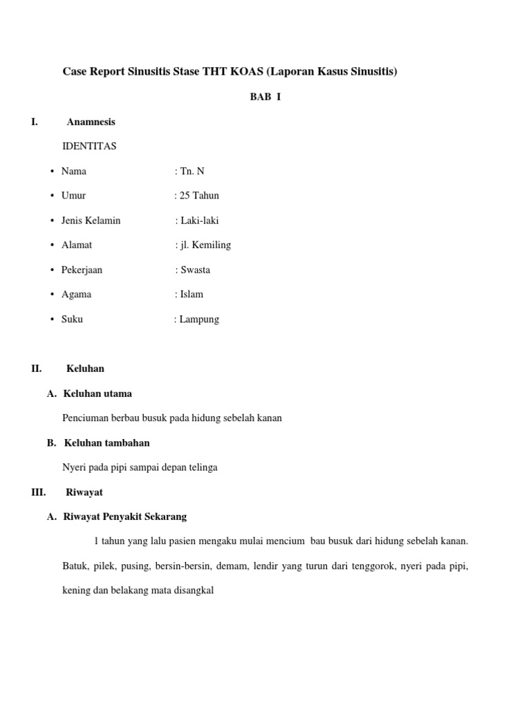 Case Report Sinusitis Stase THT KOAS | PDF