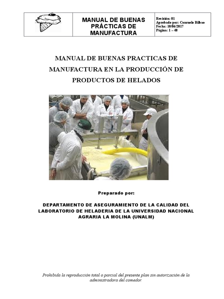 Manual de Buenas Practicas de Manufactura en La Producción de Productos de Helados | PDF ...