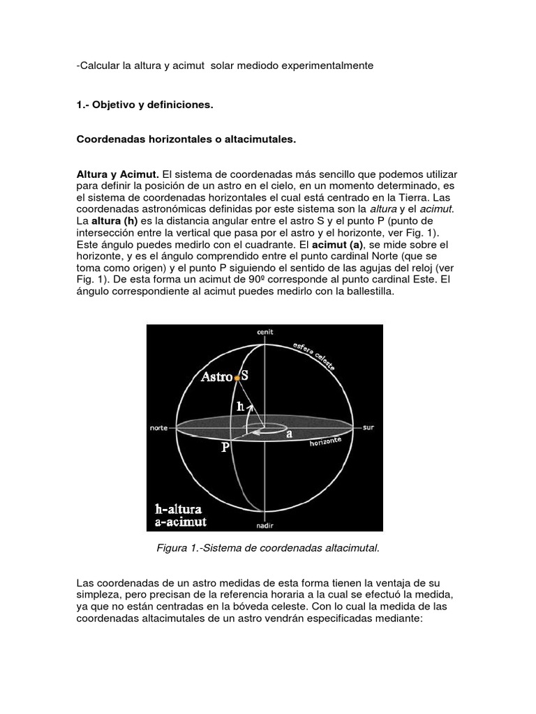 Calcular La Altura y Acimut Solar Mediodo Experimentalmente | PDF ...