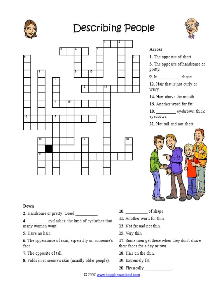 Describing People Crossword | PDF | Hairstyle | Hair