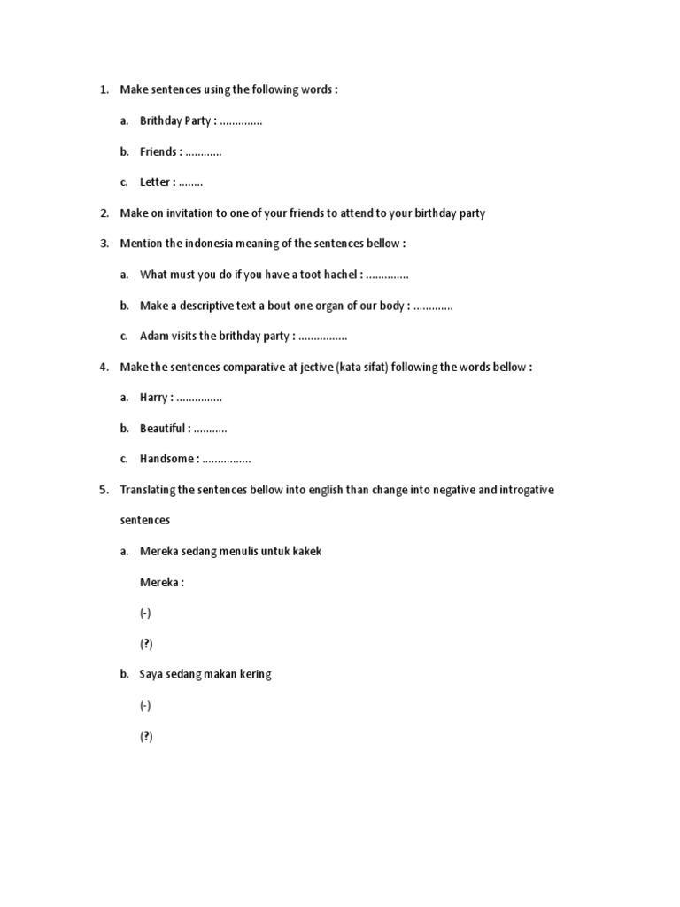 Make Sentences Using The Following Words | PDF