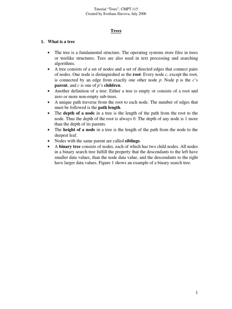 Trees 1. What Is A Tree: Tutorial "Trees", CMPT 115 Created by Svetlana Slavova, July 2006 ...