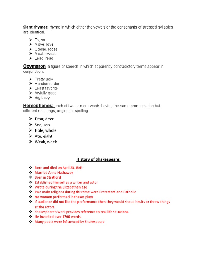 Slant Rhymes | PDF | Syllable | William Shakespeare