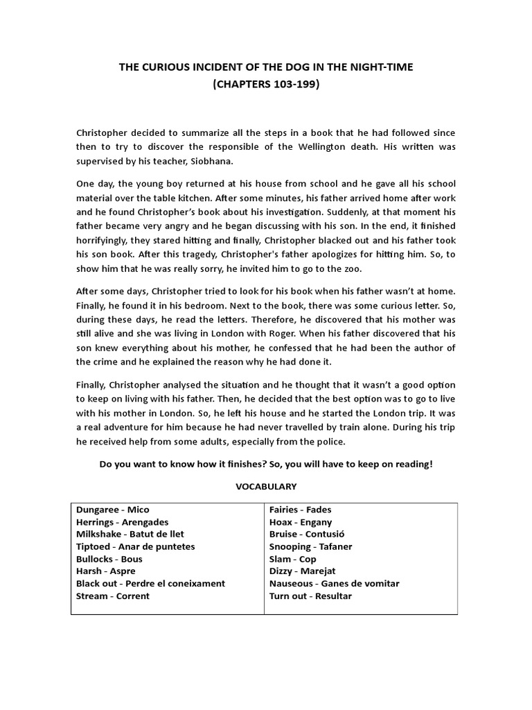 The Curious Incident of The Dog in The Night-Time (CHAPTERS 103-199) | PDF