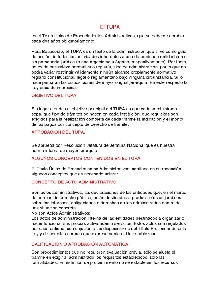 El TUPA Es Un Documento de Gestión Que Contiene Toda La Información ... El TUPA Es Un Documento de Gestión Que Contiene Toda La Información ...
