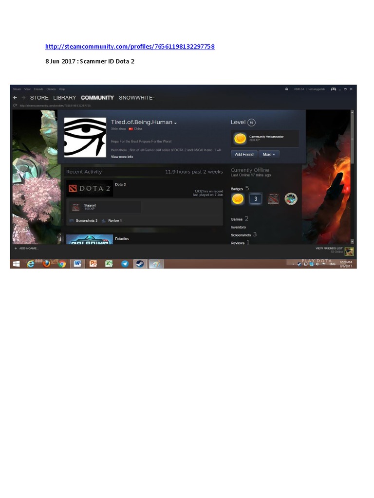 8 Jun 2017: Scammer ID Dota 2 | PDF
