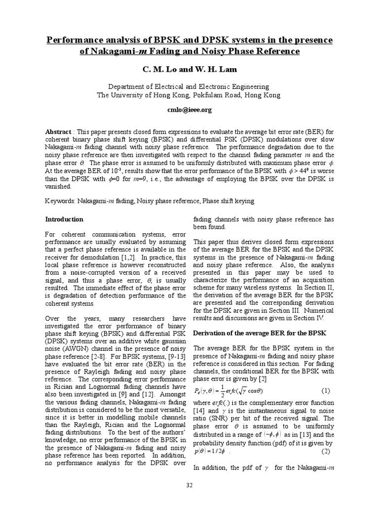 Performance analysis of BPSK and DPSK under Nakagami fading | PDF | Telecommunications ...