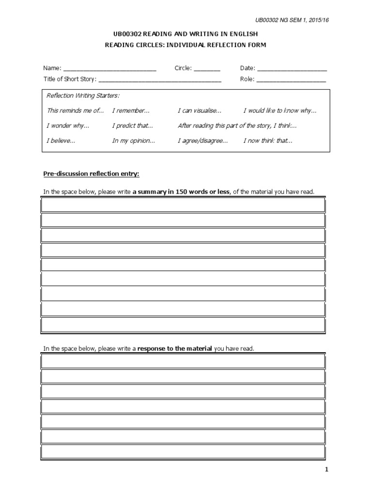 Reading Circles Reflection Form | PDF