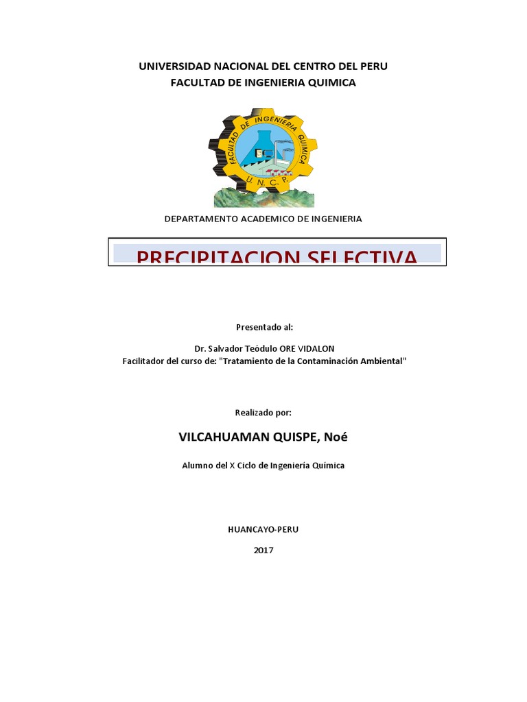 Precipitación Selectiva de Metales Pesados | PDF | Ph | Precipitación ...