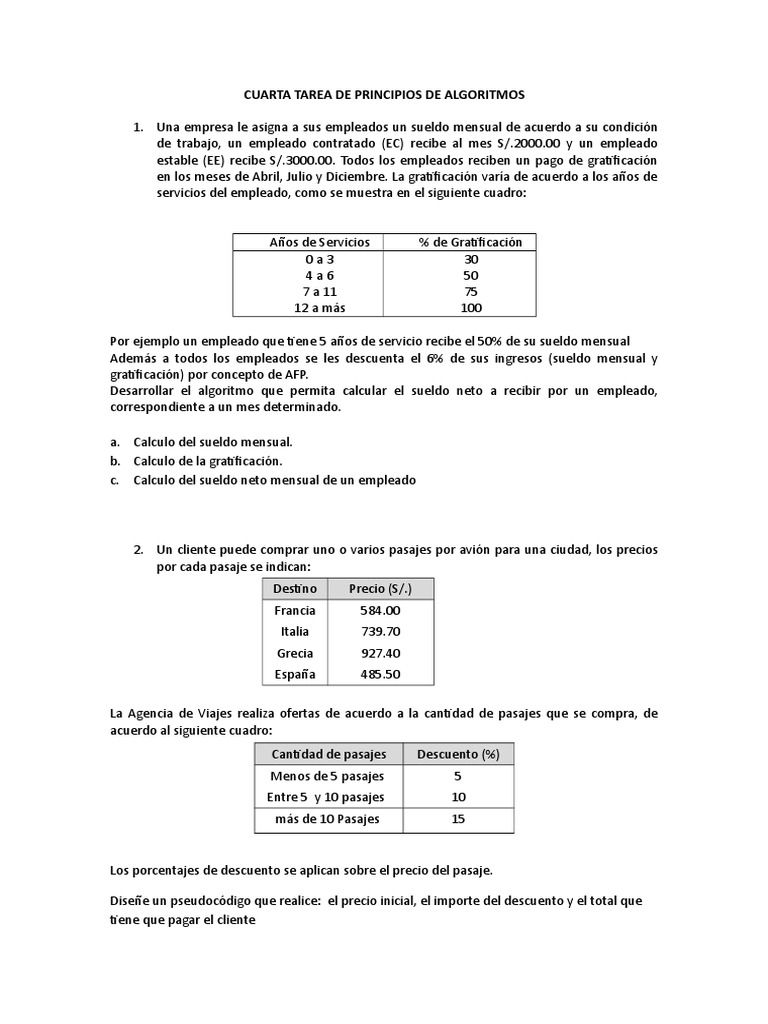 Cuarta Tarea de Principios de Algoritmos | PDF | Precios | Algoritmos