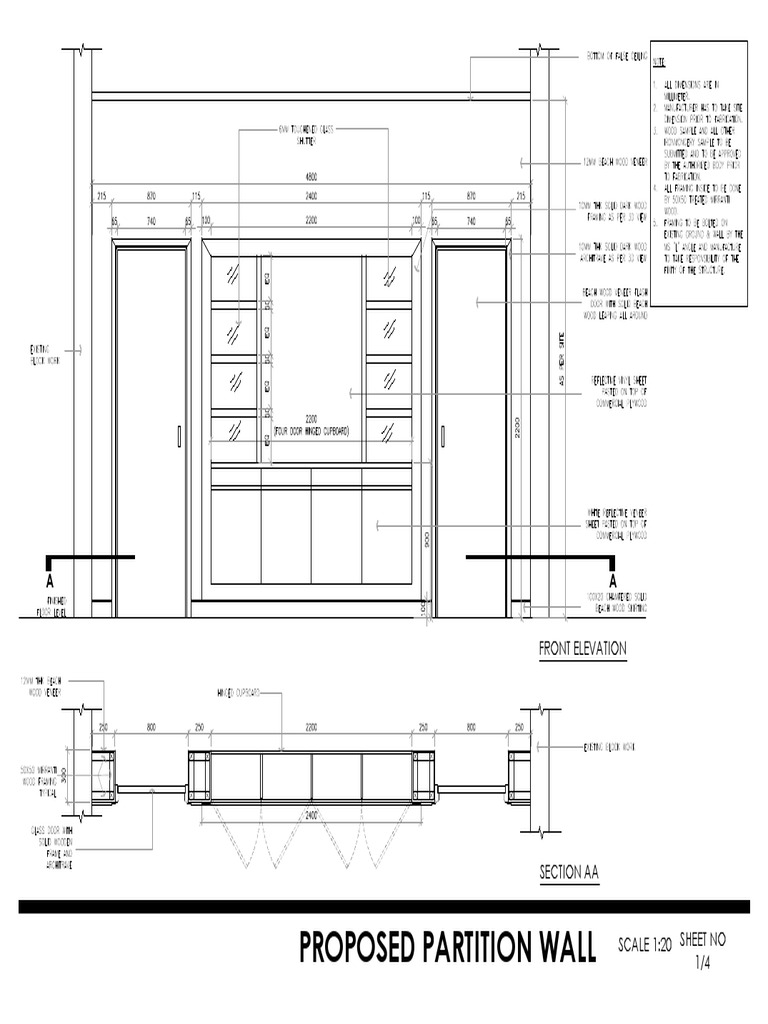 Proposed Partition Wall: Front Elevation | PDF | Wall | Buildings And ...