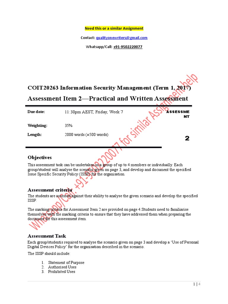 COIT20263 Information Security Management - Assignment 2 | PDF ...