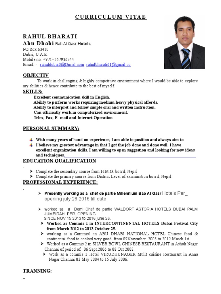 Rahul CV | PDF | Chef | Foods