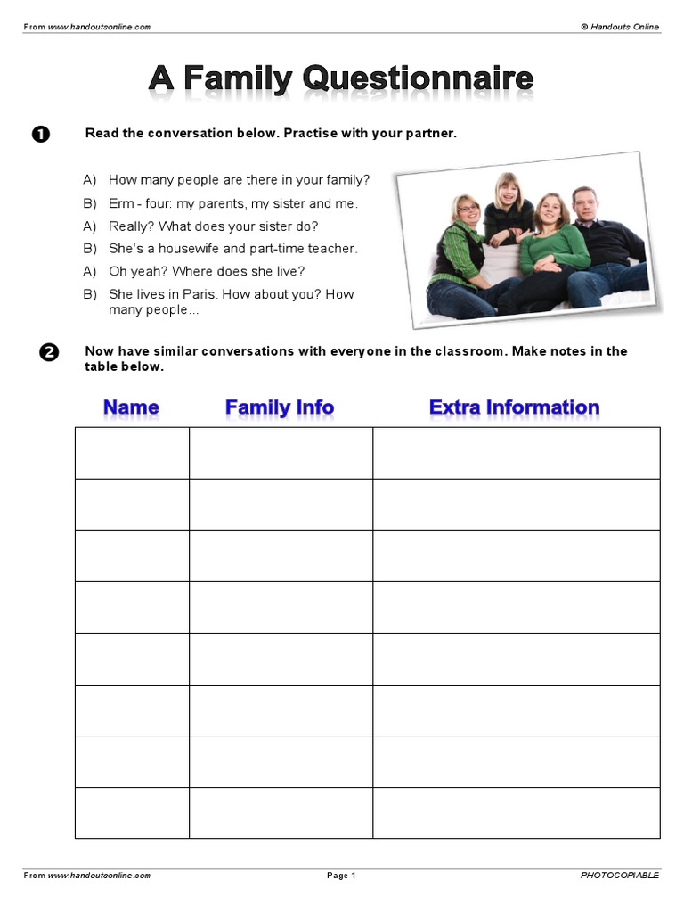 Family Questionnaire | PDF | English As A Second Or Foreign Language ...