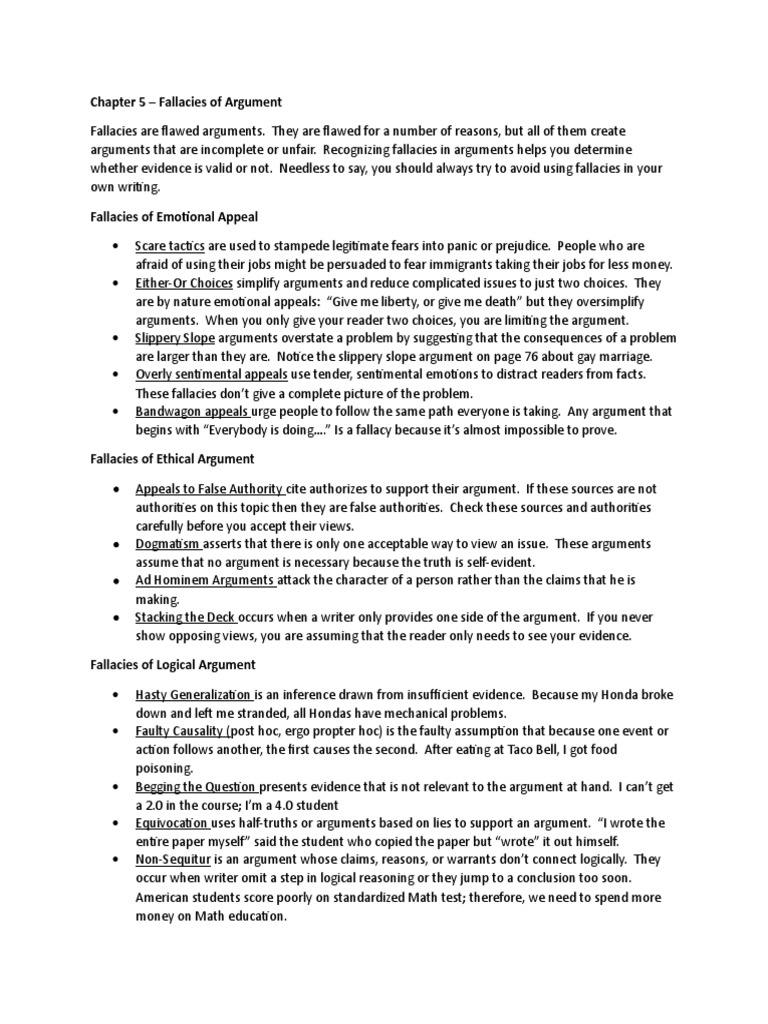Chapter 5 - Fallacies of Argument | PDF | Argument | Fallacy