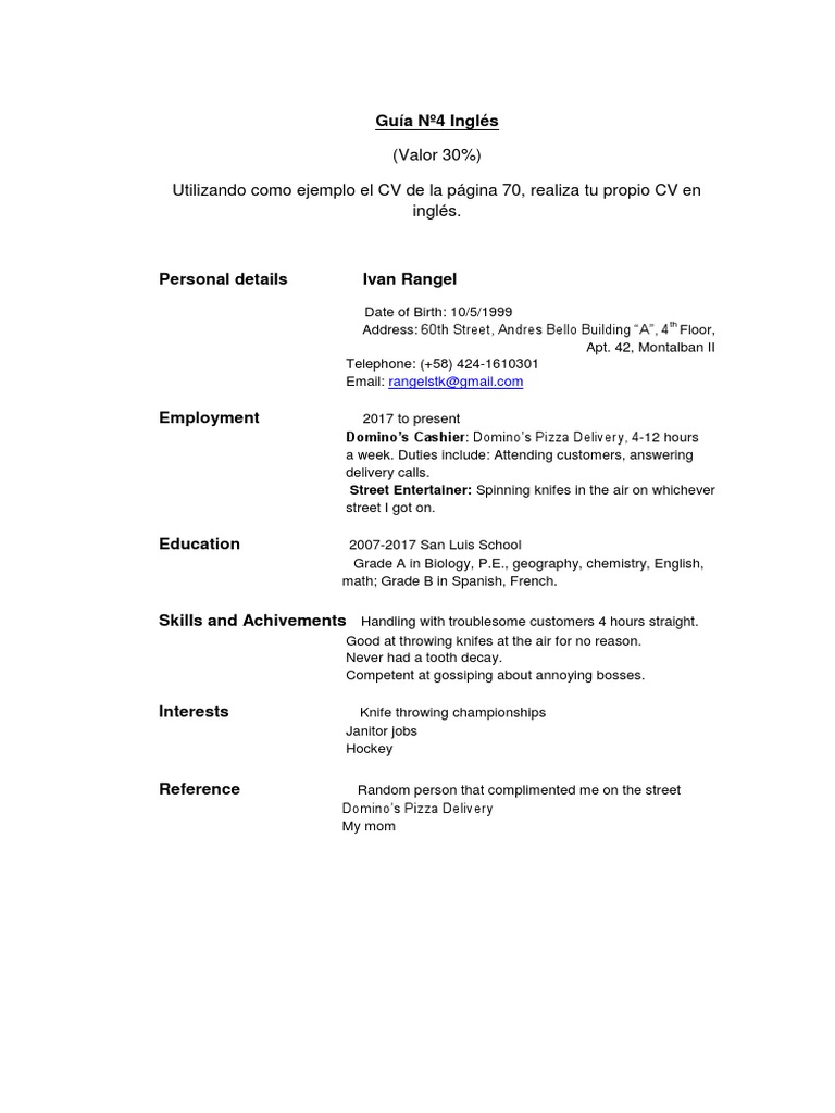 CV Creation Guide in English | PDF
