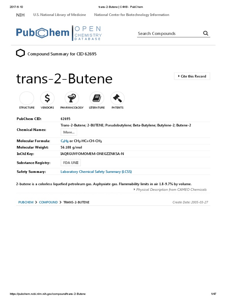 Trans-2-Butene - C4H8 - PubChem | PDF | Gas Chromatography | Flammability