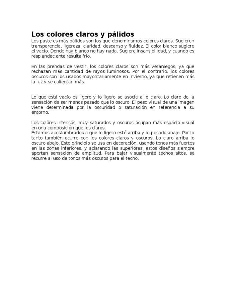 Colores claros y pálidos: significados y usos | PDF | Color | Naturaleza