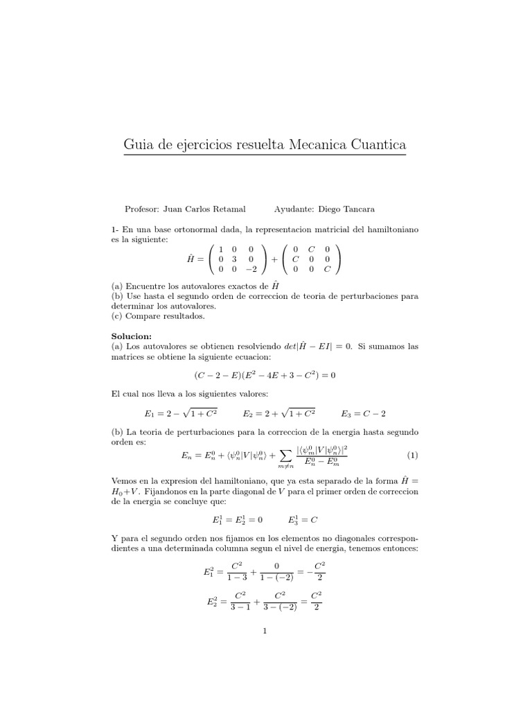 Guia 5 Resu Elta | PDF | Teoría de la perturbación | Valores propios y vectores propios
