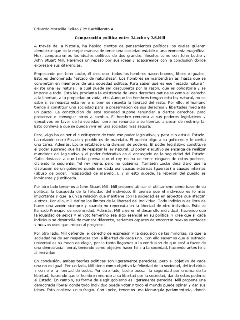 Comparación Política Entre Locke y Mill | PDF | John Stuart Mill | John ...