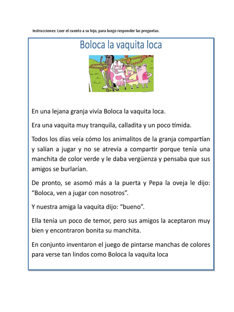 Cuento Boloca La Vaca Loca | PDF
