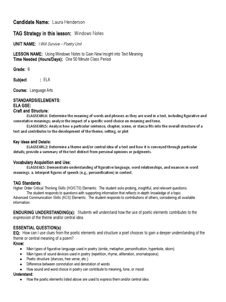 Windows Notes Lesson Plans | PDF | Poetry | Communication