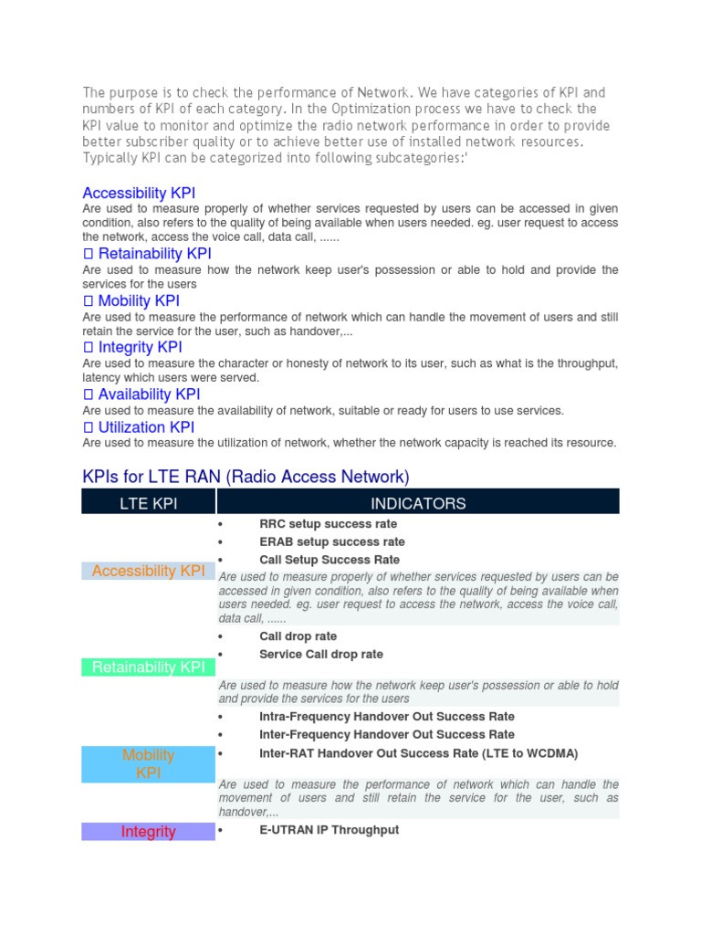 LTE KPI Analysis | PDF | Lte (Telecommunication) | Data Transmission