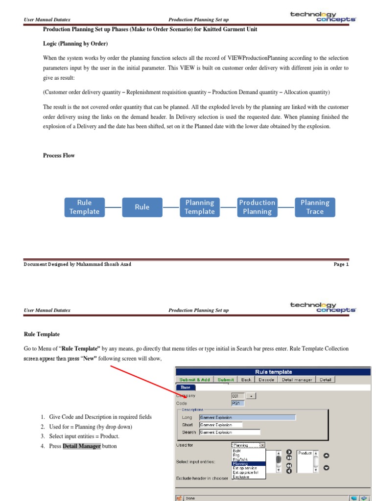 Datatex Production Planning Setup Guide | PDF | Menu (Computing) | Software