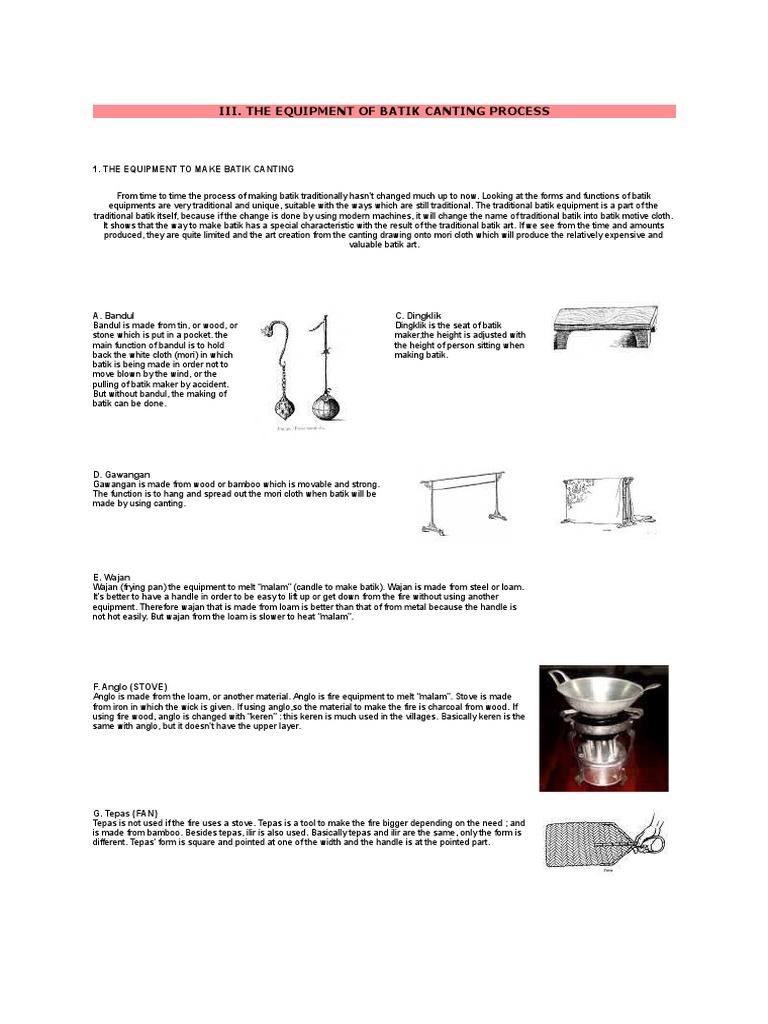 Iii. The Equipment of Batik Canting Process | PDF | Textiles | Nature