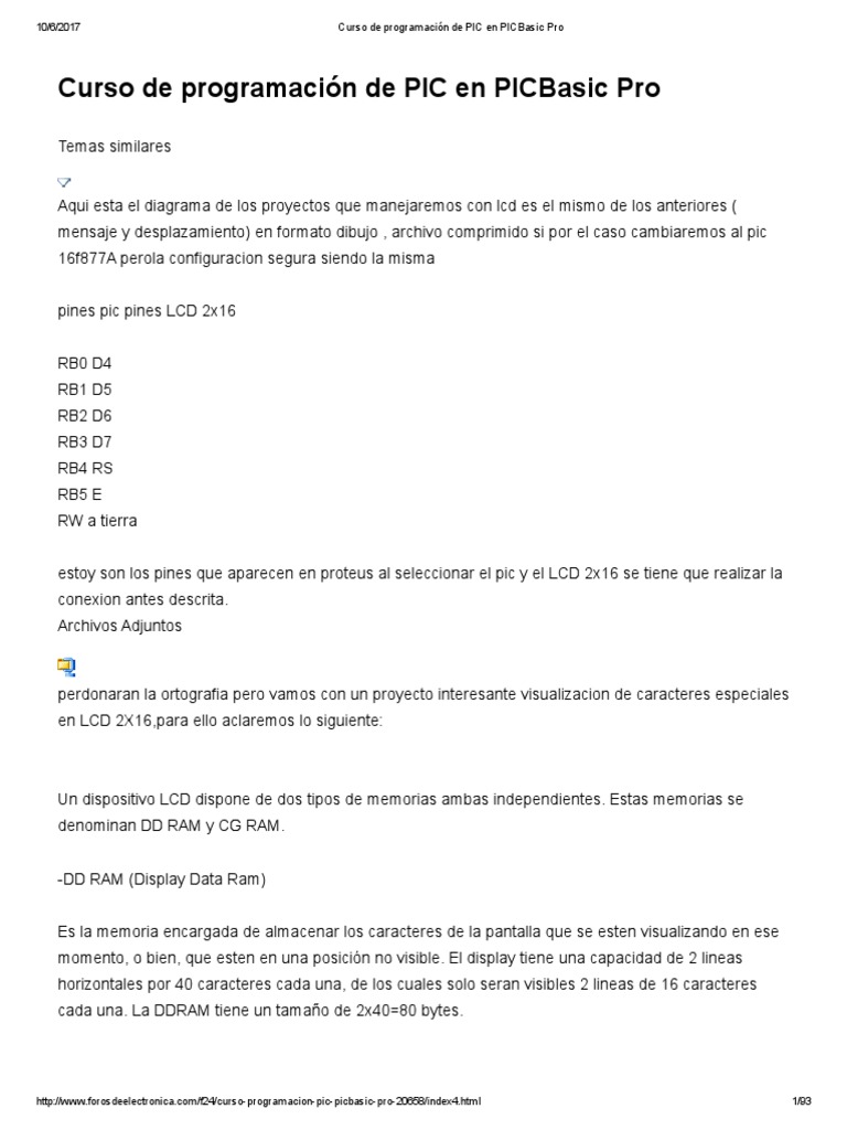 Curso de Programación de PIC en PICBasic Pro - Página 4 | PDF | Memoria ...
