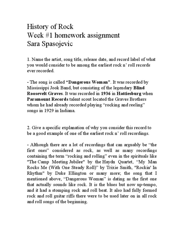 History of Rock Week #1 Homework Assignment Sara Spasojevic | PDF | Art