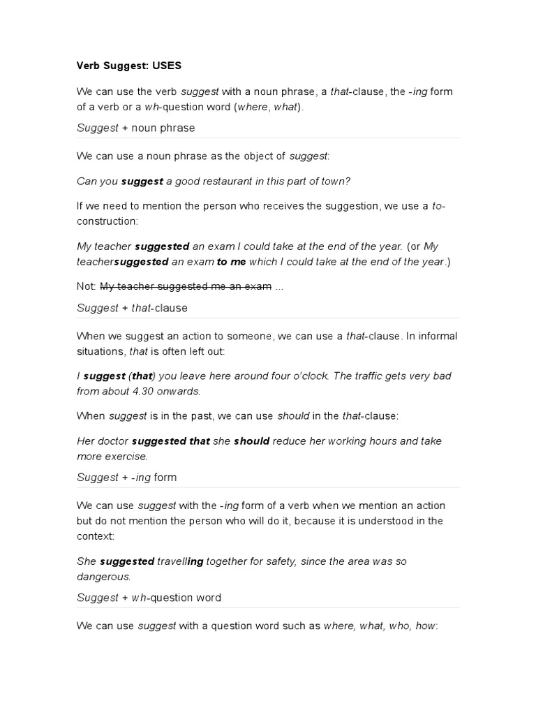 Verb Suggest USES - Language III | PDF