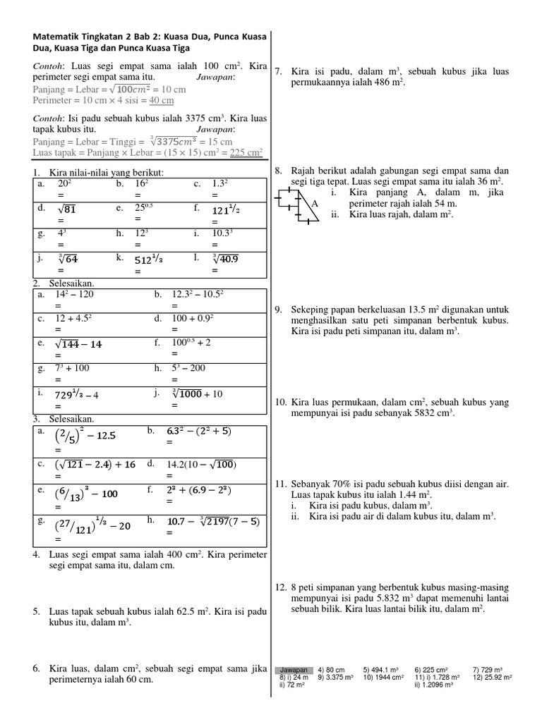 Matematik Tingkatan 2 Bab 2 Kuasa Dua, Punca Kuasa Dua, Kuasa Tiga Dan ...