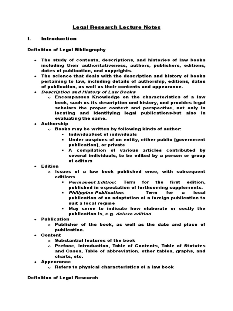 Legal Research Lecture Notes | PDF | Government | Justice