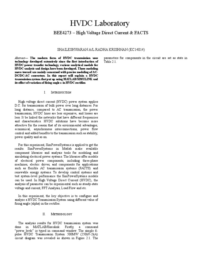 HVDC Lab EC14014 | PDF | High Voltage Direct Current | Direct Current