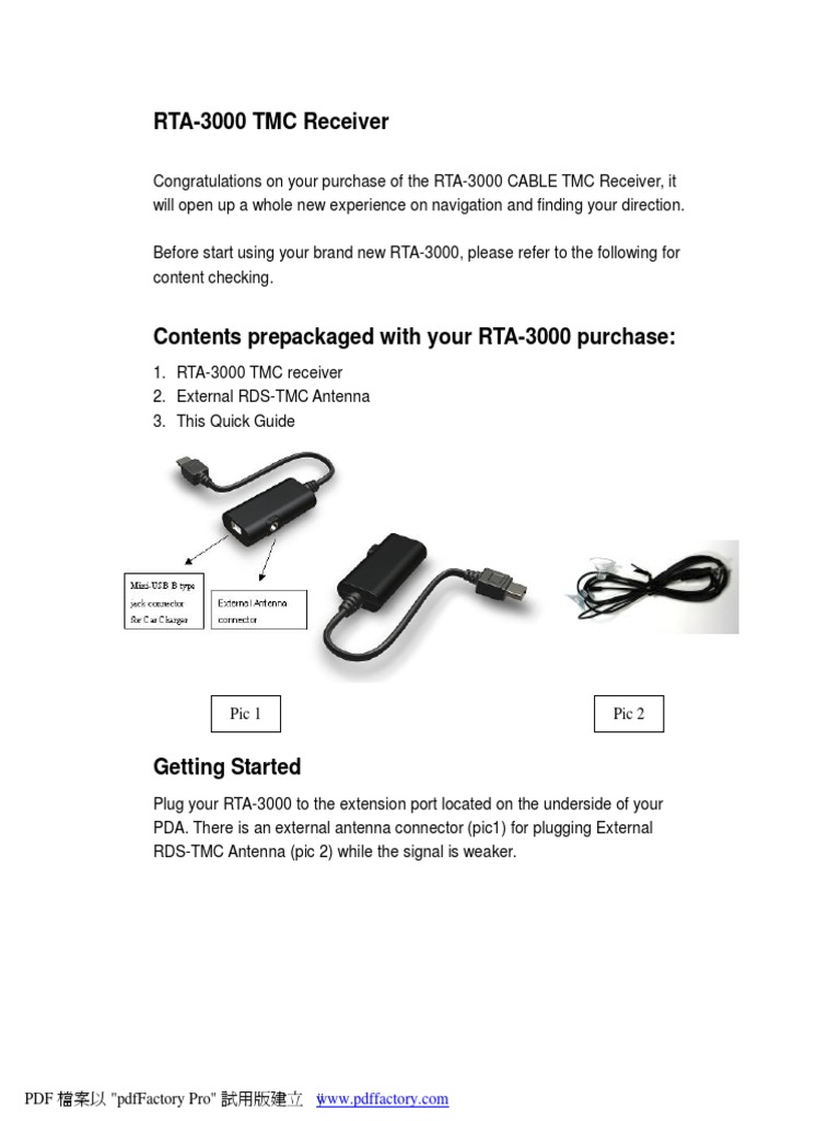 RTA-3000 TMC Receiver Quick Setup Guide | PDF