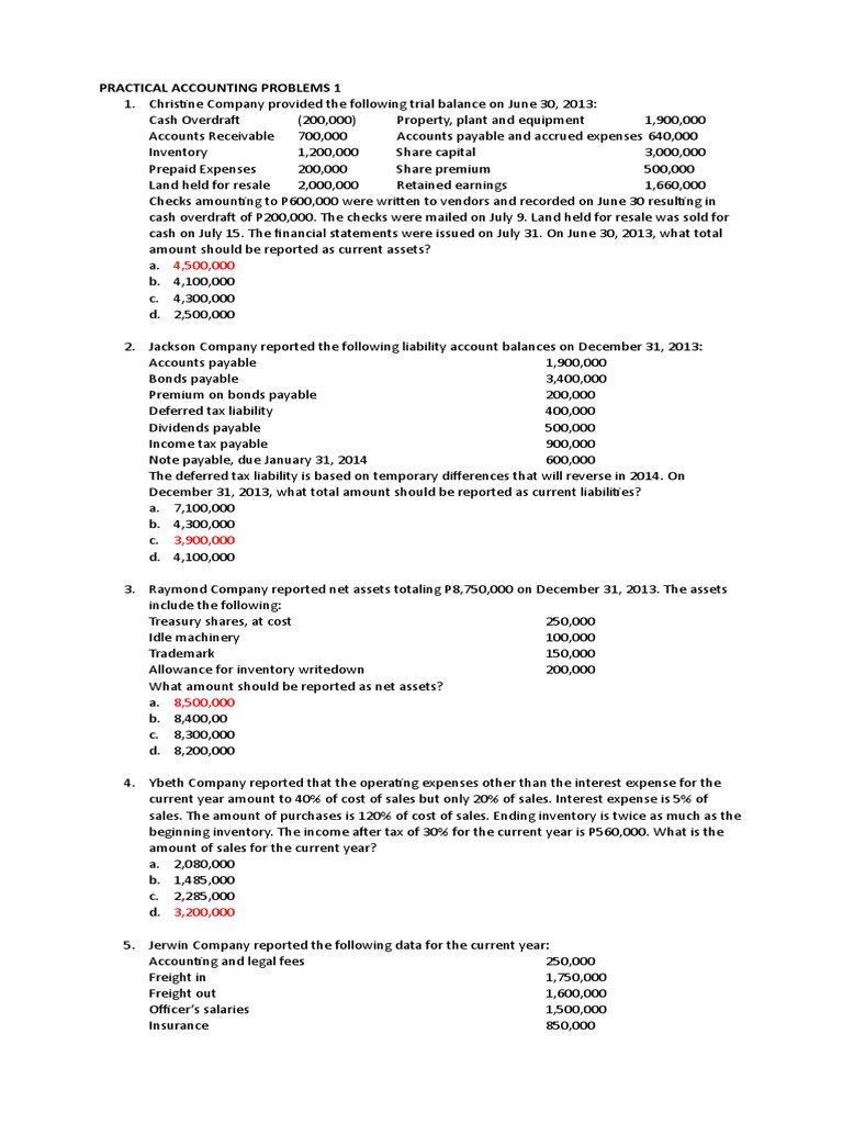 Practical Accounting Problems Solutions | PDF | Depreciation | Interest