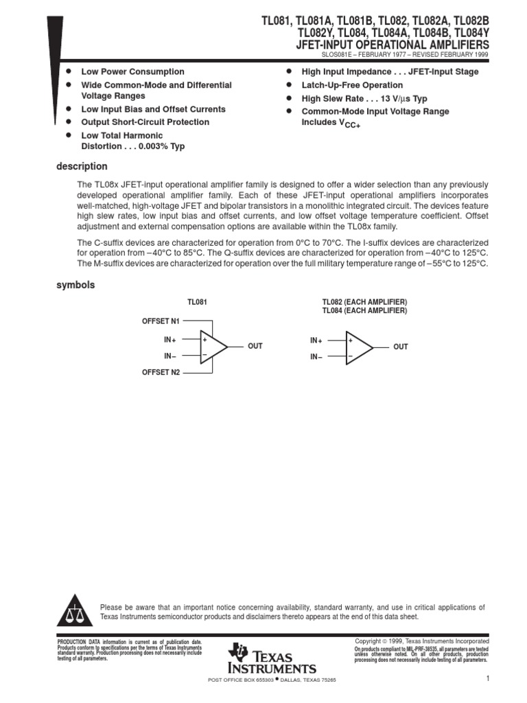 tl084 PDF | PDF | Operational Amplifier | Amplifier