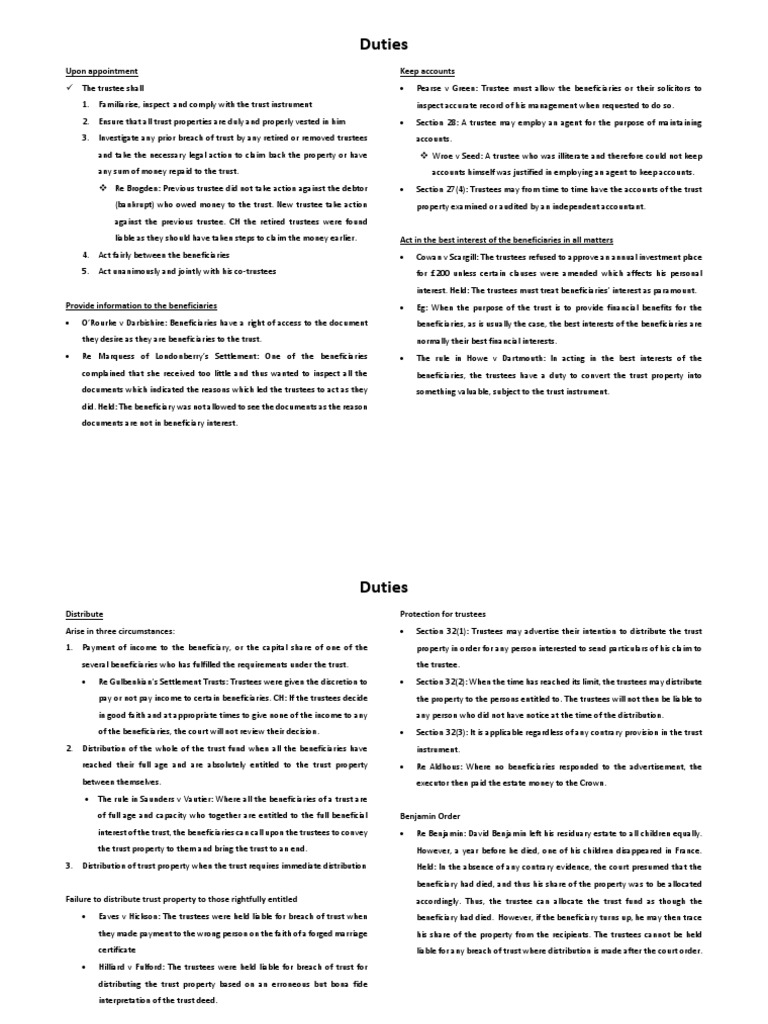 Duties Of Trustee Pdf Trust Law Trustee