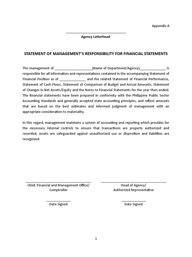 Management's Responsibility for Financial Statements | PDF