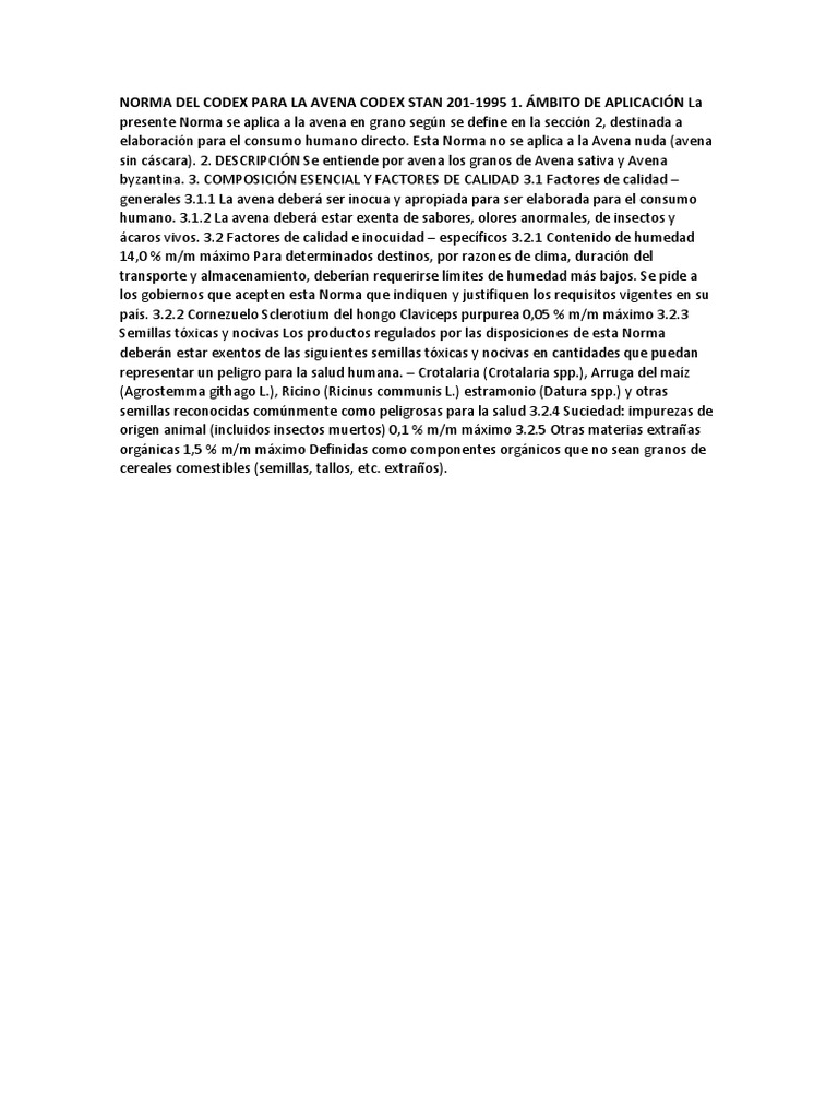 Norma Del Codex para La Avena Codex Stan 201 | PDF | Cereales | Plantas