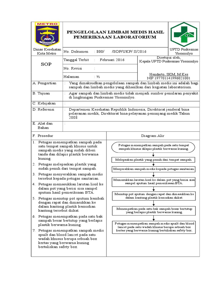 SOP Pengelolaan Limbah Medis Lab, Pengelolaan Reagen, Dan Sop Keselamatan Kesehatan Kerja ...