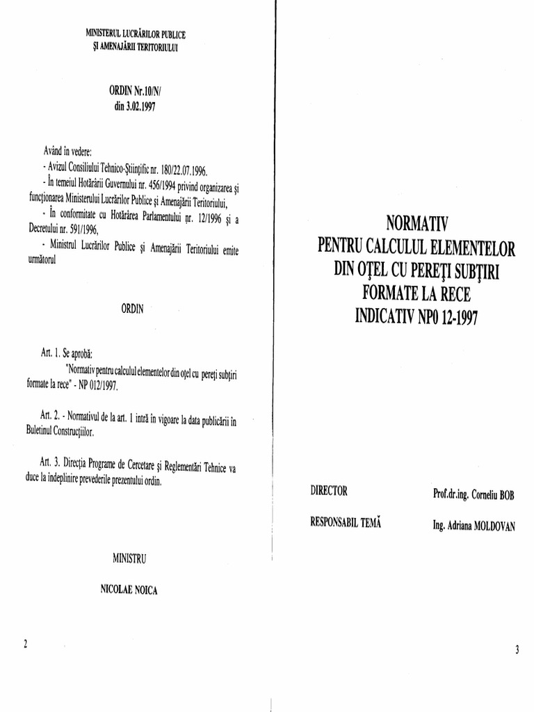 NP 012 97 Normativ PT Calculul Elementelor Din Otel Cu Pereti Subtiri PDF | PDF